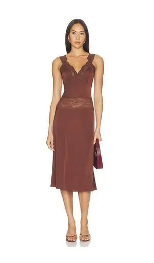 MORE TO COME Georgianna Lace Midi Dress - Brown