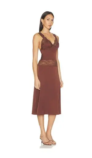 MORE TO COME Georgianna Lace Midi Dress - Brown
