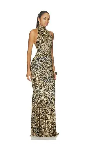Norma Kamali Halter Turtle Fishtail Gown In Multi