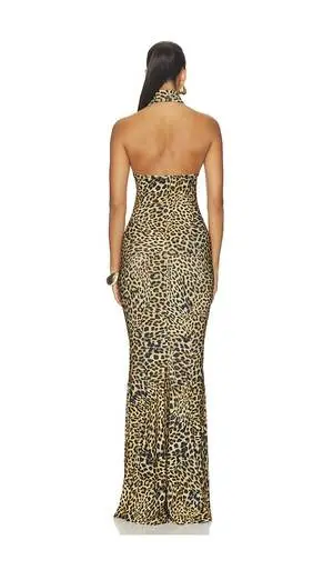 Norma Kamali Halter Turtle Fishtail Gown In Multi