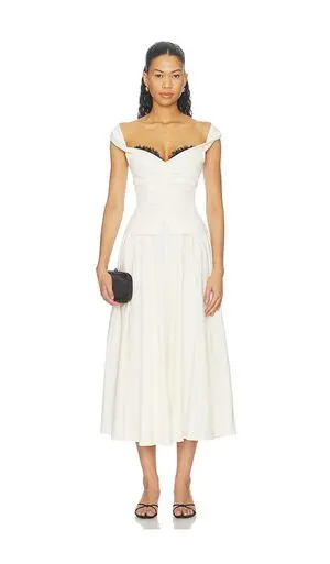 Lpa Rosanna Midi Dress With Lace Trim And Ruched Bodice