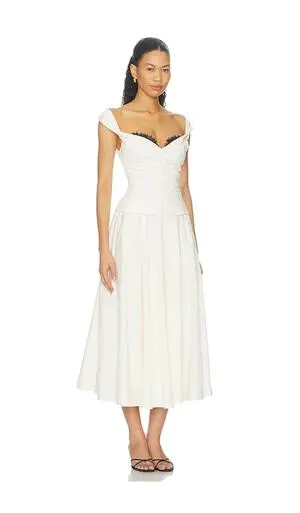 Lpa Rosanna Midi Dress With Lace Trim And Ruched Bodice