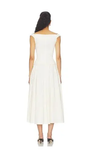 Lpa Rosanna Midi Dress With Lace Trim And Ruched Bodice