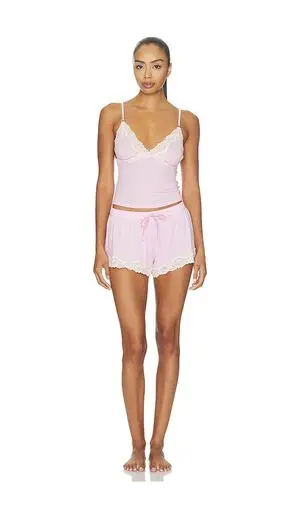 FLEUR DU MAL Butter Rib Flutter Shorts In Pink