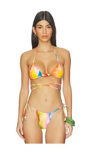 VILLA FRESCA Norah Triangle Bikini Top In Multi - Samba