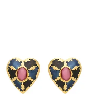 Saint Laurent Enamel Heart Clip-on Earrings - Black
