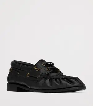 Saint Laurent Leather Bateau Le Loafers - Black