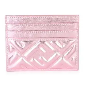 Fendi Pink Metallic Nappa FF Card Case Pink