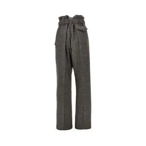 Etro Check Wool Belted High-rise Wide-leg Trousers - Grey