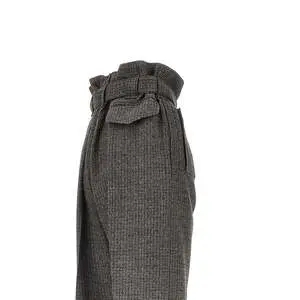 Etro Check Wool Belted High-rise Wide-leg Trousers - Grey