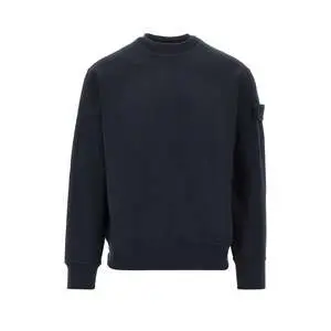 Stone Island Cotton And Wool Weathirt With Logo Badge - Blue