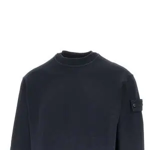 Stone Island Cotton And Wool Weathirt With Logo Badge - Blue