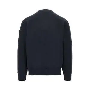 Stone Island Cotton And Wool Weathirt With Logo Badge - Blue