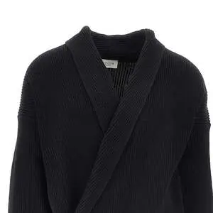 LANEUS Cotton Knitted Cardigan With Shawl Collar - Black
