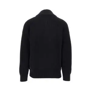 LANEUS Cotton Knitted Cardigan With Shawl Collar - Black