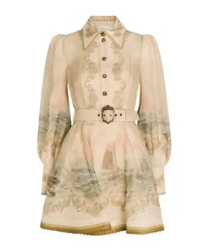 Zimmermann Rebellion Marine Printed Linen-blend Mini Shirt Dress - Nude