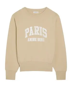 ANINE BING Harry Shrunken Logo-appliquéd Cotton Sweatshirt - Nude