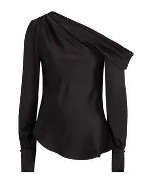 Simkhai Alice Draped Satin Top - Black