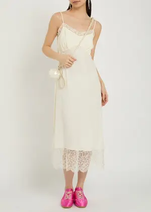 Simone Rocha Lace-trimmed Crepe-de-chine Midi Dress