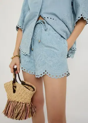 Zimmermann Daylight Embroidered Belted Denim Shorts