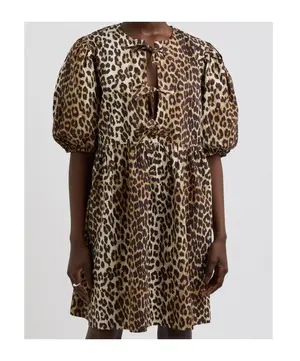 GANNI Leopard-print Cotton-poplin Mini Dress