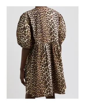 GANNI Leopard-print Cotton-poplin Mini Dress