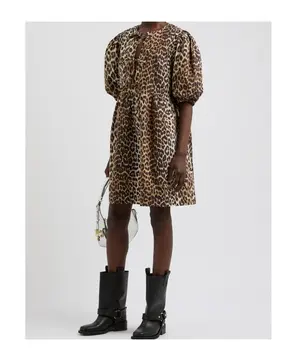 GANNI Leopard-print Cotton-poplin Mini Dress