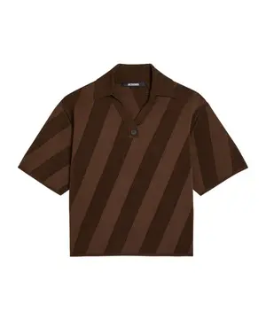 Jacquemus Le Polo Maille Striped Close-knit Polo Shirt - Brown