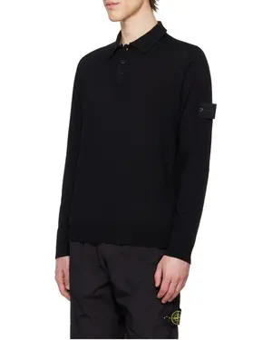 Stone Island Logo Patch Long Sleeved Polo Shirt