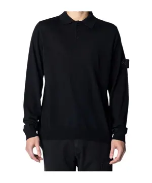 Stone Island Logo Patch Long Sleeved Polo Shirt