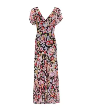 Rixo Metallic Floral Chiffon Maxi Dress - Multicolor