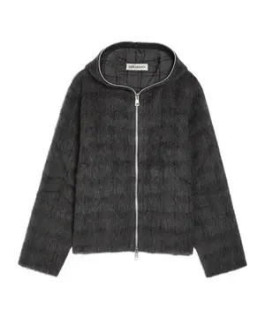 Our Legacy Checked Zip-through Brushed Wool-blend Jumper - Black