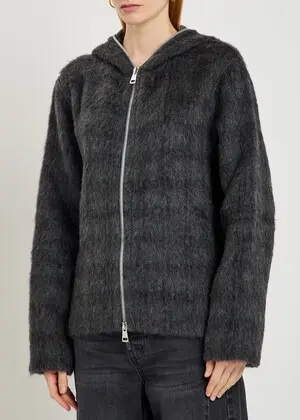 Our Legacy Checked Zip-through Brushed Wool-blend Jumper