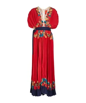 La DoubleJ Accordion Floral-print Crepe Maxi Dress - Red