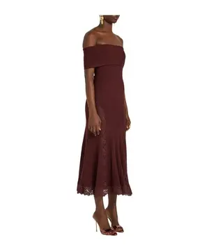 SELF-PORTRAIT Trimmed Knit Midi Dress
