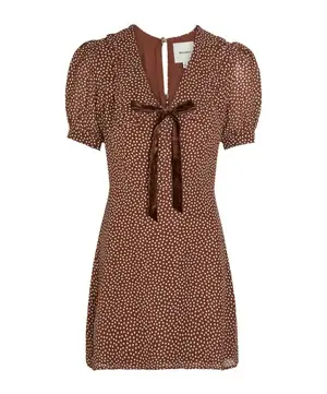 REFORMATION Kaylia Polka-dot Appliquéd Chiffon Mini Dress - Brown