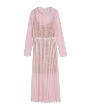 SELF-PORTRAIT Belted Lace Midi Dress - Pink