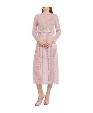 SELF-PORTRAIT Belted Lace Midi Dress