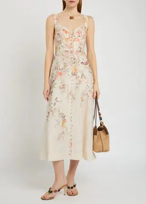 Zimmermann Luna Floral Print Linen Midi Dress