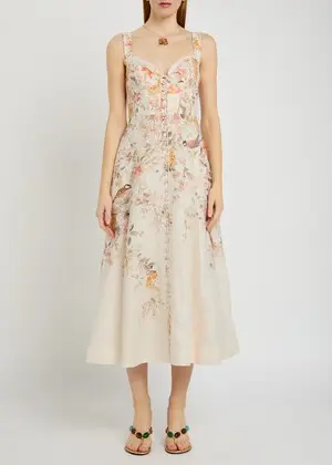 Zimmermann Luna Floral Print Linen Midi Dress