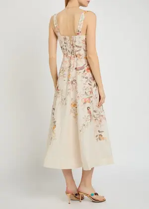 Zimmermann Luna Floral Print Linen Midi Dress