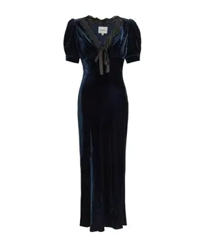 REFORMATION Camille Lace-trim Velvet Midi Dress - Black