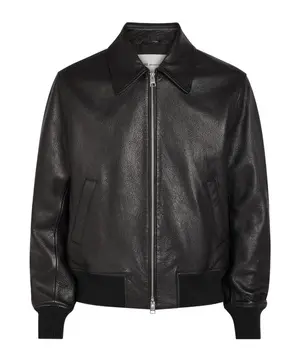AMI Paris Grained Leather Bomber Jacket - Black