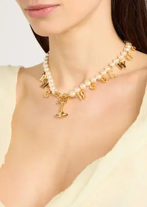 VIVIENNE WESTWOOD Leanne Letter Charm Pearl Necklace