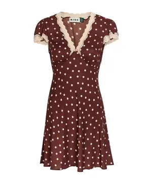 Rixo Versatile Lace V-neck Puff Sleeve Cropped Dress - Red