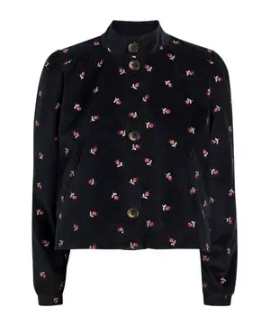Rixo Floral-embroidered Fine Cord Jacket - Black