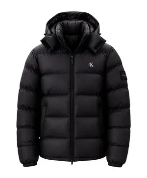 Calvin Klein Relaxed Fit Quilted Nylon Puffer Jacket With Hood - Black