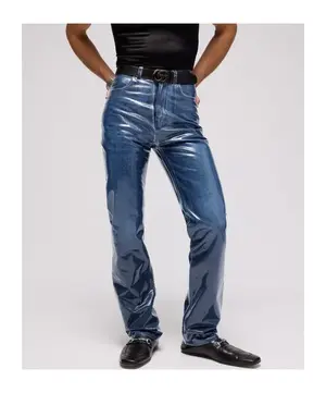 Gucci High-waisted Washed And Coated Jeans With Laminated Detailing