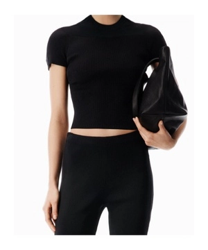 Alexander Wang Debossed Logo Fitted Turtleneck Short Sleeve Top