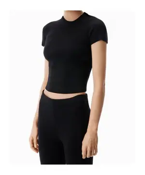 Alexander Wang Debossed Logo Fitted Turtleneck Short Sleeve Top